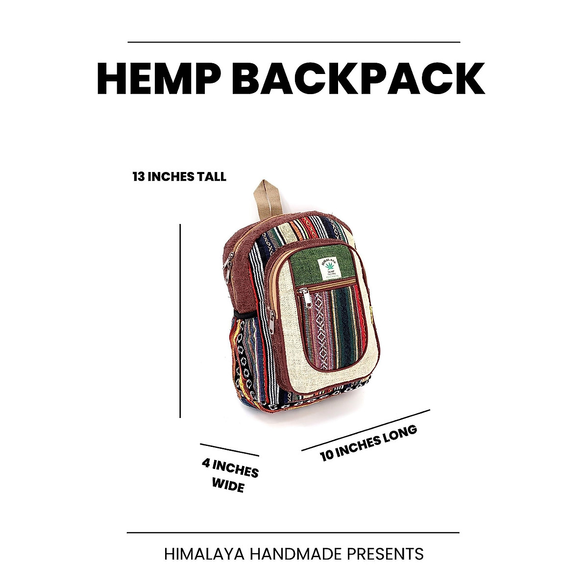 Unique design Himalaya Hemp Hippie Backpack Festival Backpack Hiking Backpack FAIR TRADE Handmade with Love. (BROWN)