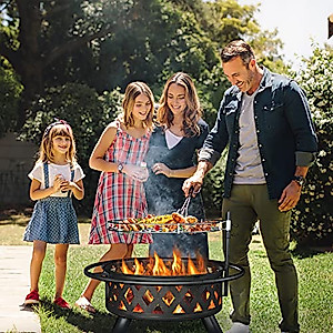 Amopatio Fire Pit for Outside, 30 Inch Large Outdoor Wood Burning Fire Pits, Patio Backyard Firepit with Steel BBQ Grill Cooking Grate, Spark Screen & Poker for Garden, Bonfire, Camping, Picnic