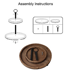 GENMOUS & CO. Farmhouse Tiered Tray Decor with Distressed Wood Bead Garland, Decorative 2 Tiered Serving Tray with Metal Handle for Rustic Home Décor