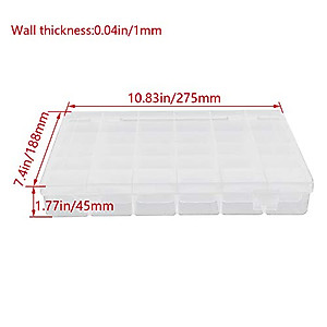 Juvielich Clear Plastic Organizer Box, 36 Fixed Grids Storage Container Jewelry Box for Beads Art DIY Crafts Jewelry Fishing Tackles 10.83"x7.4"x1.77"(LxWxH)