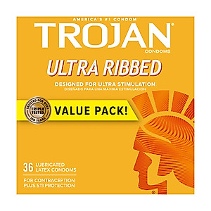 Trojan Ultra Ribbed Condoms For Ultra Stimulation, 36 Count, 1 Pack