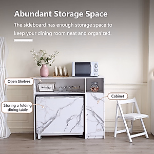 FUNROLUX Folding Dining Table and Sideboard Cabinet Set, Movable Kitchen Table and Buffet Cabinet with Storage Space for Dining Room, Living Room (White)