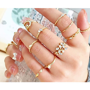 YYDSVOVO 9/15/22PCS Knuckle Stacking Rings Set for Women Vintage Rhinestone Finger Statement Ring Sets Simple Carved Stackable Ring (gold 1)