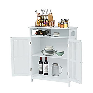 Kitchen Buffet Storage Cabinet Sideboard Buffet Server Bar Cabinet Console Table Storage Cabinet with Open Shelf and 2 Doors for Dining Room, White