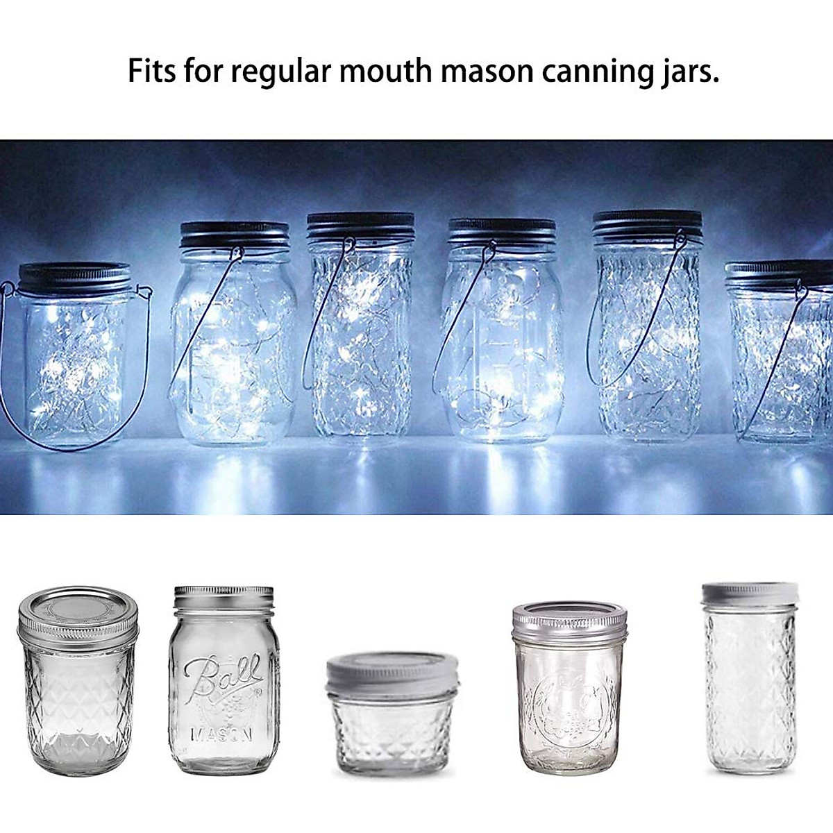 Solar Mason Jar Lights, 8 Pack 15 LED Waterproof Fairy Firefly Jar Lids String Lights with Hangers(NO Jars), Patio Yard Garden Wedding Easter Decoration - Cool White