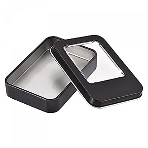 uxcell Metal Tin Box, 3pcs 3.43" x 2.36" x 0.71" Rectangular Empty Tinplate Storage Containers with Clear Window Lids, Black