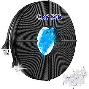 Seedato Cat6 Ethernet Cable 50 ft, Cat6 Ethernet Cable, Ethernet Cable 50 ft, Long Ethernet Cable, Rj45 Connectors for Gaming PS4 PS5 Ethernet Switch, Modem, Router, Coupler, Black