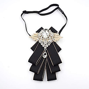 Topz Diamond Black Bow Ties For Men Wedding Party Collar Bowtie Brooch Fashion Handmade Jabot Collar Brooch Pins Fashion Pretied Neck Tie Bow Tie Adjustable Belt With Clip Cravat (SR110)