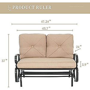 Patiomore Outdoor Loveseat Patio Swing Glider Bench 2 Seats Rocking Chair, Wrought Iron Chair Set with Brown Cushion