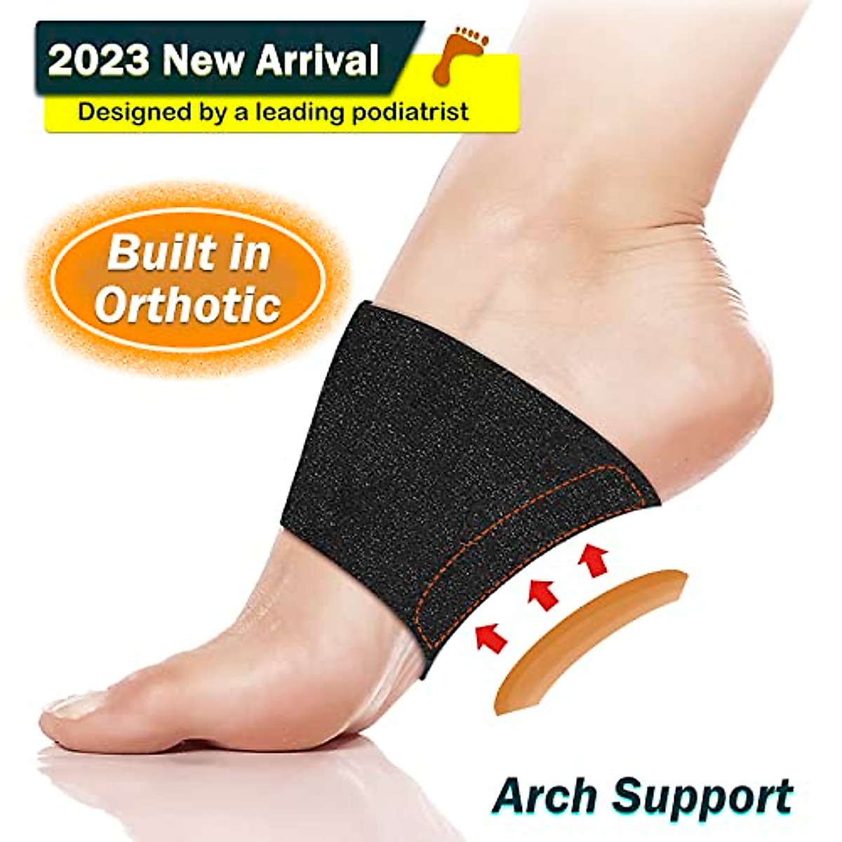 Compression Arch Support Wrap Plantar Fasciitis Braces 【Patent Pending】 Adjustable Foot Sleeves, Cushioned Arch Orthotic Support Pain Relief, Fallen Arches, High Arch, Flat Feet, Men and Women (W 6-9.5 / M 5-8, Back - 1 pair)