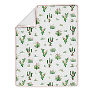 Sweet Jojo Designs Pink and Green Boho Watercolor Cactus Floral Baby Girl Crib Bedding Set 4 pieces