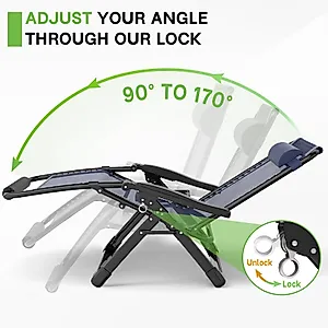 ZENPETIO 26In ZeroGravity Chair, Zero Gravity Recliner Lounge Chair for Indoor and Outdoor, Reclining Camping Chair for Lawn and Patio, Anti Gravity Chair w/Cushion, Cup Holder and Footrest, 440LBS