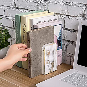 MyGift Vintage Whitewashed Wood Office Desktop Bookends, 1 Pair