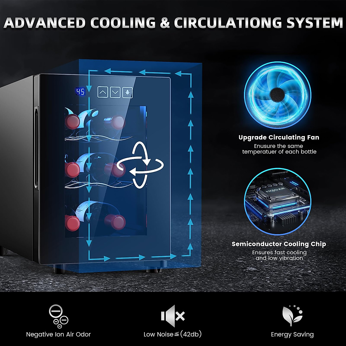 Mojgar 6 Bottle Wine Cooler, Freestanding Small Wine Fridge with 46-66℉ Digital Temperature Control Thermoelectric Wine Cooler, Countertop Wine Cooler for Wine Enthusiasts, 16L Wine Refrigerator