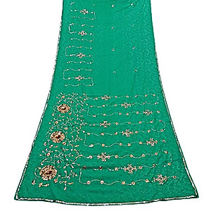 Peegli Indian Vintage Green Cloth Georgette DIY Fabric Traditional Dress Sequins Textile