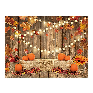 Funnytree 8x6FT Fall Pumpkin Photography Backdrop Autumn Tanksgiving Harvest Hay Leaves Wooden Background Sunflower Maple Baby Shower Banner Decoration Party Supplies Photo Booth Prop
