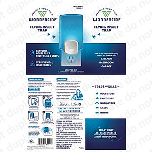 Wondercide - Flying Insect and Fly Trap - Indoor Bug Catcher for Fruit and House Flies, Gnats, Moths, and Mosquitoes - Starter Kit for Home and Kitchen - 1 Plug-in Light and 1 Cartridge