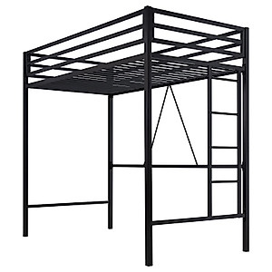MUTICOR Loft Bed Frame for Juniors&Adults, Metal Loft Bed Twin Size with Safety Guardrail&Removable Ladder, Space-Saving, Noise Free, Matte Black
