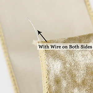 HUIHUANG Champagne Velvet Ribbon Wired 2-1/2 inch, Christmas Velvet Ribbon for X-mas Tree, Large Bows, Wreaths, Gift Wrapping, Garland, Home Decor, Crafts-Continuous 10 Yards/Roll