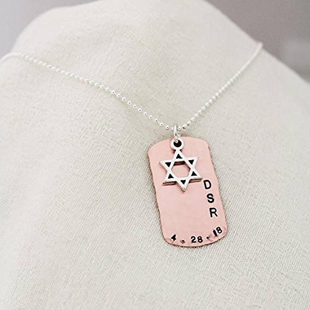 Personalized Star of David Necklace for Boys, Bar Mitzvah Gift, Copper and Stainless Steel