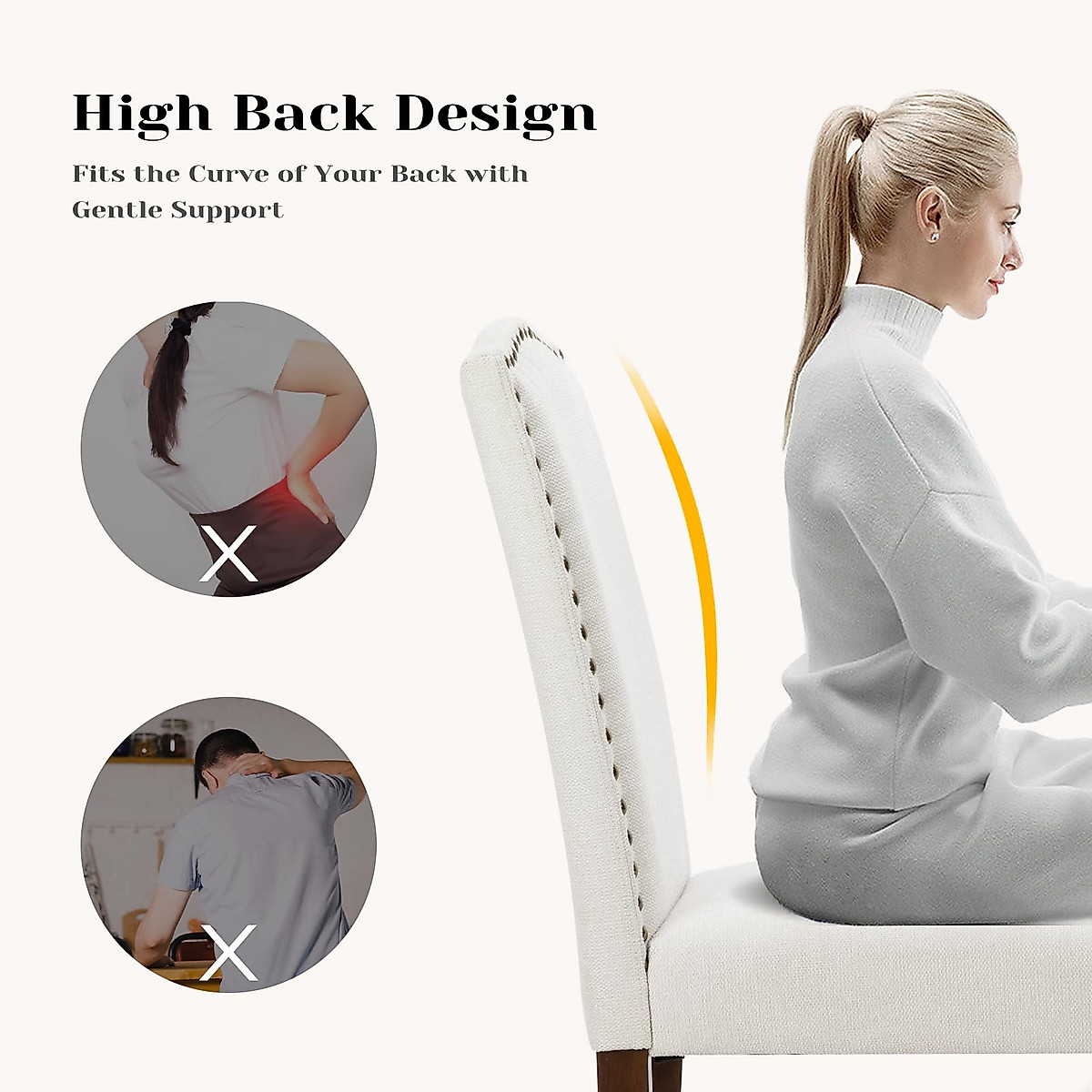 DUMOS Dining Chairs Set of 4, Fabric Dining Room Chairs, Upholstered Parsons Chairs with Nailhead Trim and Wood Legs, Kitchen Side Chair for Dining Living Room,Bedroom - Beige