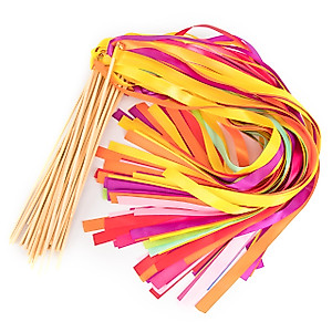 100pcs Rainbow Ribbon Stick Wands with Gold Bell, Multi-Colored Fairy Wish Wands Party Rhythm Send-Off Idea Ribbon Streamers for Wedding, Bridal Shower, Pride Parade, Ceremony Exit Photo Props