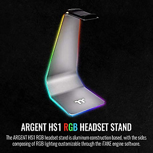 Thermaltake Argent HS1 RGB Gaming Headset Stand with 3.5mm AUX and 2 USB Ports, Aluminum Headphone Holder Hanger Rack, sync Lighting Effects TT RGB Plus Products. GEA-HS1-THSSIL-01