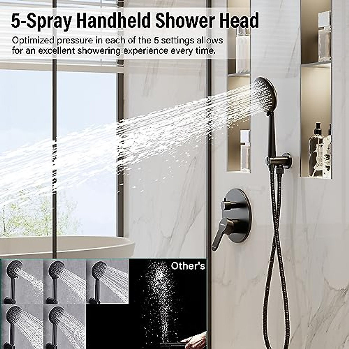 Gabrylly Shower System Black, 12 Inch Shower Faucet Set with Rain Shower Head and Handheld, Rainfall Shower Combo Set with Shower Valve Kit