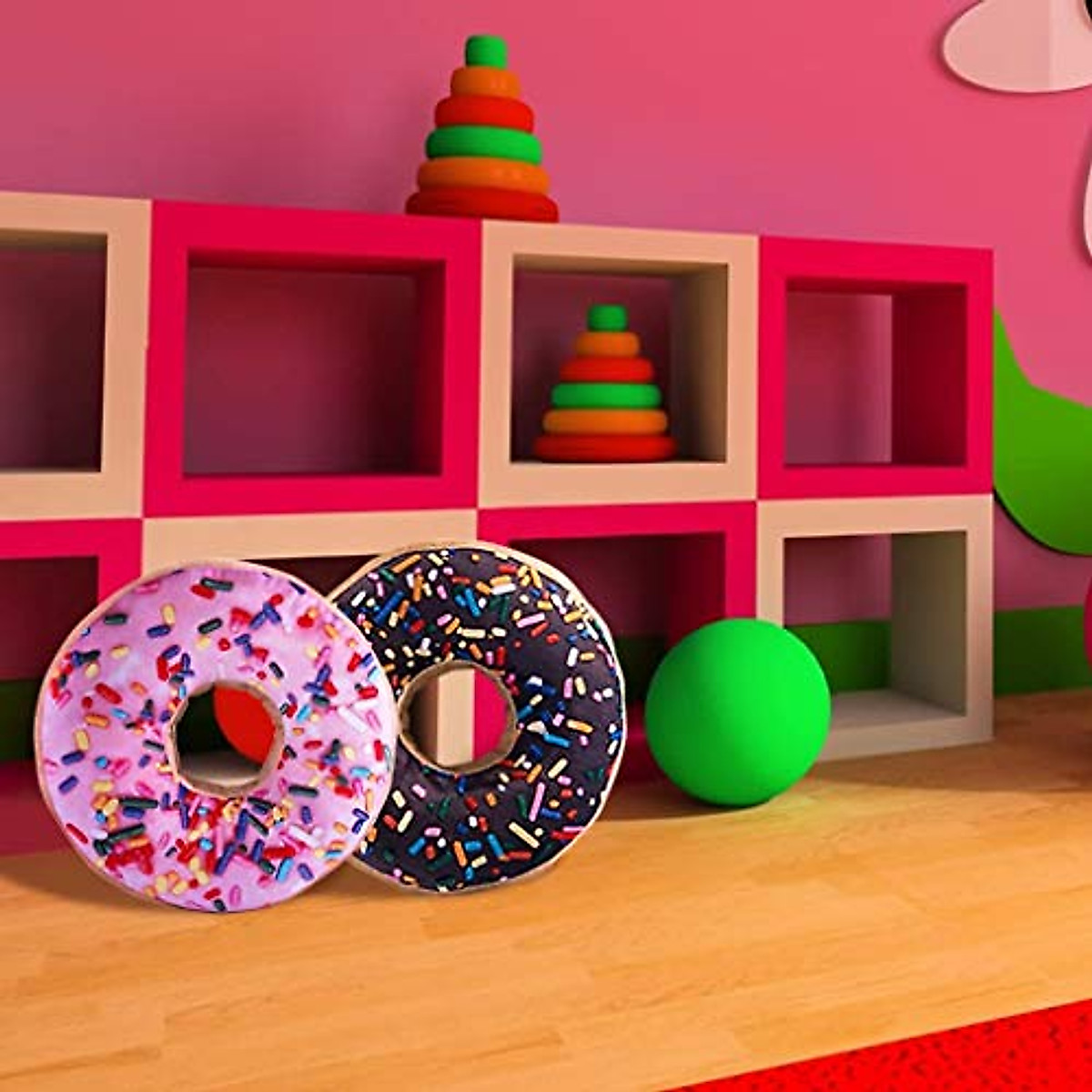 HYSEAS Round Throw Pillow 14 Inch Pink Donut, 3D Digital Print Decorative Comfortable Soft Plush Funny Food Shaped Pillow Light Weight Seat Pad Cushion for Couch, Chair, Floor, Sofa
