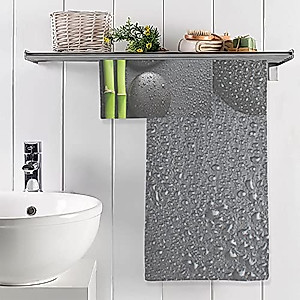 Poeticcity Black Zen Basalt Stones with Dew Green Bamboo on Dark 2 PCs Soft Pure Cotton Towel Set for Bathroom, 1 Skin Friendly Bath Towel 27x54 in, 1 Absorbent Hand Towel Wash Cloth 12x12 in