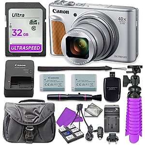 Canon PowerShot SX740 HS Digital Camera (Silver) with 32GB SD Memory Card + Accessory Bundle (Renewed)