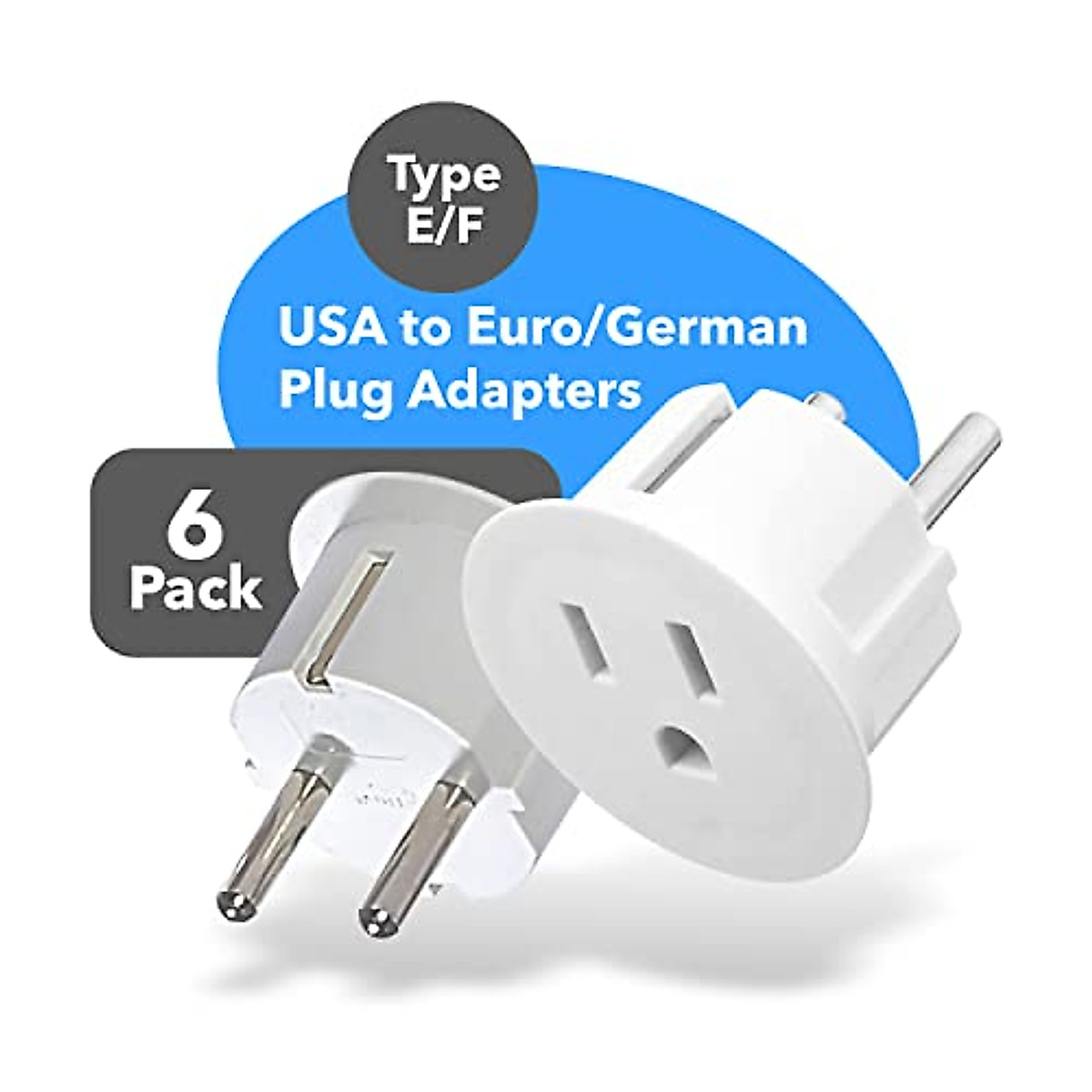 OREI American USA to European Schuko Germany Plug Adapters CE Certified Heavy Duty - 6 Pack - Perfect for Travelling with Cell Phones, Laptops, Cameras & More