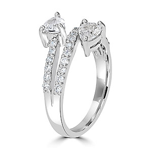 GEMISTRY Natural Classic Pear Gemstone Bypass Ring with White Topaz in 925 Solid Sterling Silver for Women | April Birthstone Jewelry Gift for Her