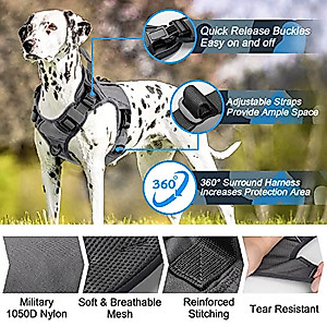 WINGOIN Gray Large Tactical Dog Harness No Pull Adjustable Reflective K9 Military Gray Dog Vest Harnesses with Easy Control Handle for German Shepherd Service Dog (L)