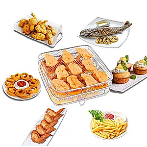 RAMLLY 8 inch Air Fryer Rack for Instant Vortex Fryer,Philips,COSORI Fryer,Square Three Stackable Racks,Stainless Steel Multi-Layer Dehydrator Rack,Air Accessories