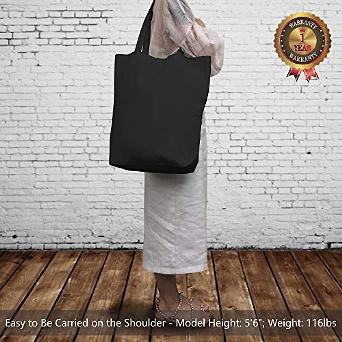 TOPDesign 2 | 6 | 12 Pack Super Strong Large 17.5"x16.5"x5" 10oz Cotton Canvas Tote Bag, Reusable Grocery Shopping Bags, Blank Black Bags for Crafts, DIY Your Creative Designs (Pack of 2)