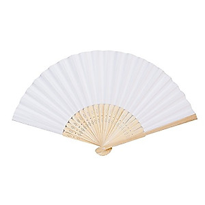 Sepwedd 50pcs White Paper Hand Fan White Bamboo Folding Fan Handheld Fans Paper Folded Fan for Wedding Party and Home Decoration
