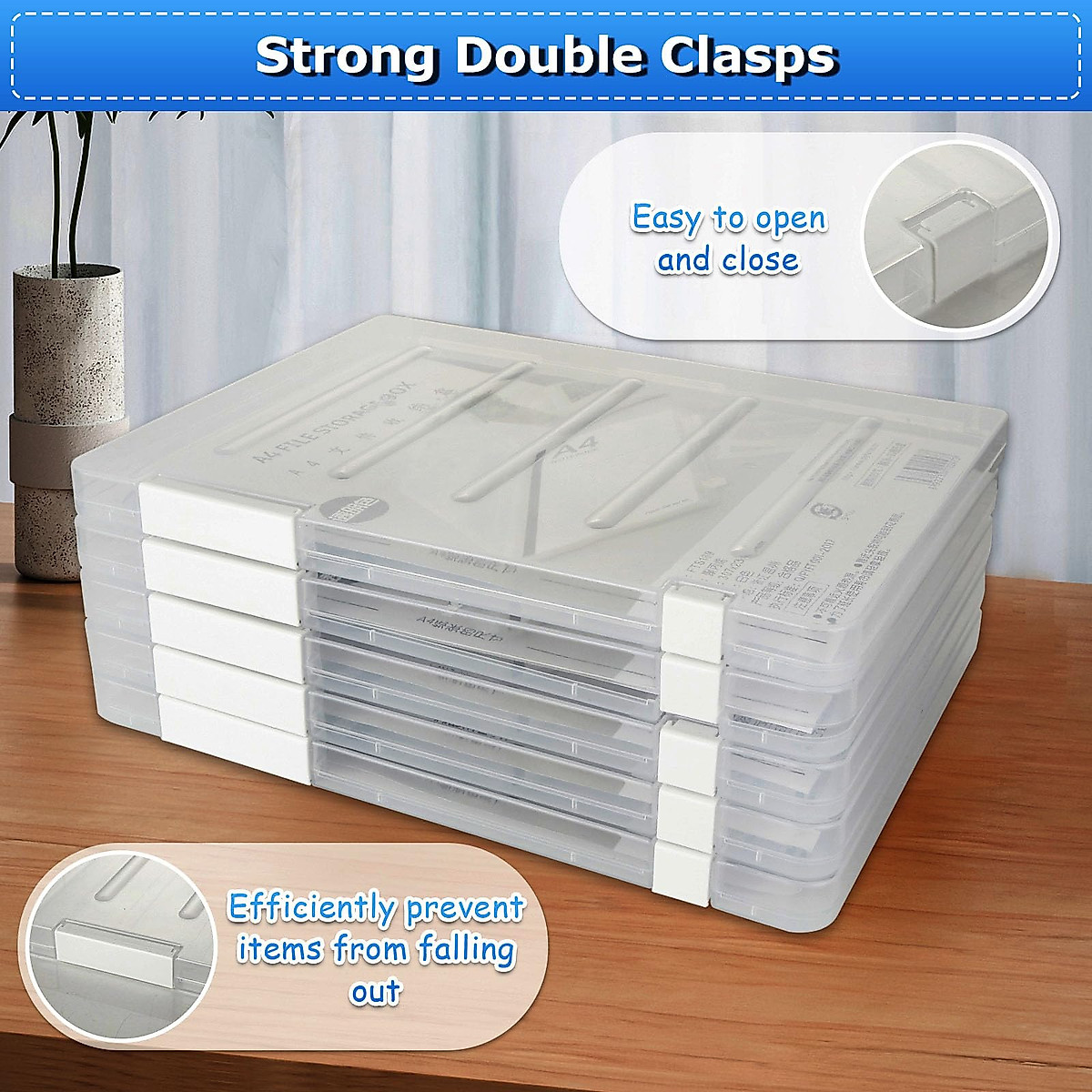 Acrux7 6 Pack Plastic File Storage Cases, Thin Transparent File Box, Portable Project Case, Scrapbook Paper Storage Organizer Clear File Box for Photos, Art, Craft, Office Supplies (12x9x0.8 Inch)