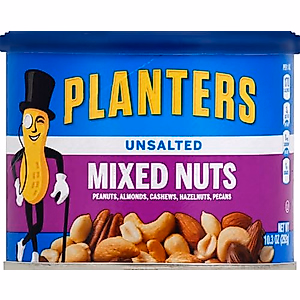 PLANTERS Roasted Unsalted Mixed Nuts, 10.3 oz Canister