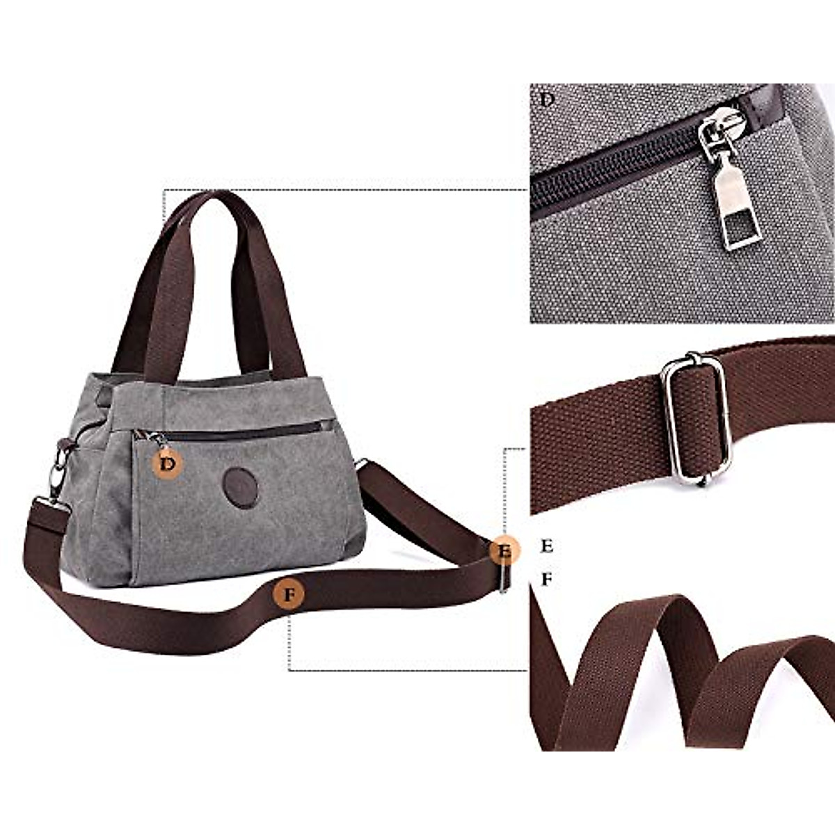 Chikencall® Women Hobo Handbags Casual Canvas Vintage Crossbody Bag Daily Multi Compartment Purses Shoulder Tote Shopper Bag