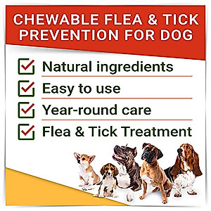 Natural Flea & Tick Prevention for Dogs Chewable Tablets - Flea & Tick Control Supplement - Oral Flea Pills for Dogs - All Breeds and Ages - Soft Chews Made in USA