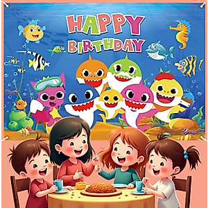 TUHI Baby Shark Backdrop, Baby Shark Party Supplies, Baby Shark Birthday Decorations Blue Cartoon Whale Ocean Photo Background (Blue, 5 Ft X3 Ft)