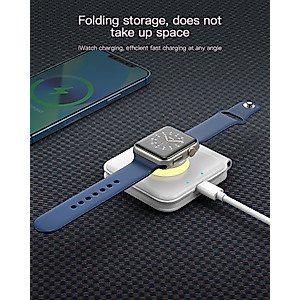 2 in 1 Foldable Wireless Charger, Wireless Charging Station for iPhone 15/14/13/12/11 Pro Max/X/XS, Fast Magnetic Travel Wireless Charging Pad for AirPods 3/2/Pro Apple Watch