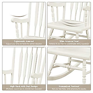 Giantex Rocking Chair Solid Wooden Frame Outdoor & Indoor Rocker for Garden, Patio, Balcony, Backyard Porch Rocker (1, White)