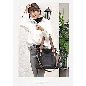 Women's Tote Canvas Satchel Hand Bag Corssbody Retro Clutch Muti Pocket Shoulder Bag Purse Hobo Bag