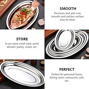 HANABASS Stainless Steel Oval Platter Oval Steaming Fish Plate Appetizer Dish Snack Plate Kids Carvery Plate Serving Tray for Steaming Fish Dessert Meat Sushi Silver