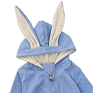 AGQT Baby Boys Bunny Costume Easter Halloween Animal Costume One Piece Romper Bunny Ear Costumes 3D Rabbit Ear Hoodie Outfit Light Blue Size 18-24 Months