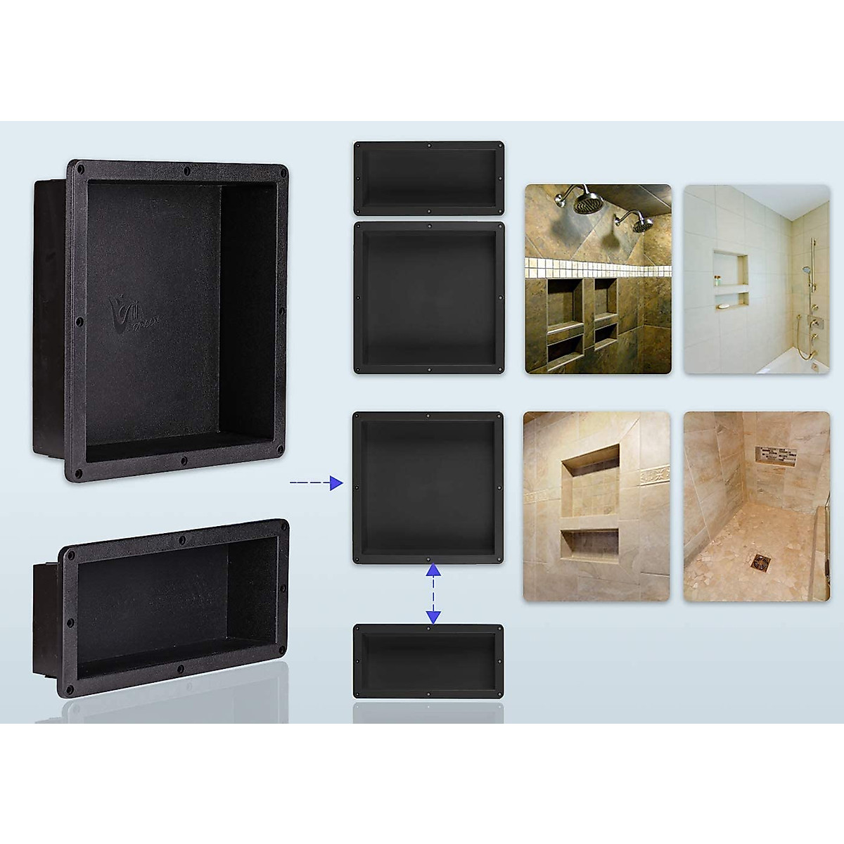 Zigzag Easy Installation Waterproof Double Recessed Shower Shelves Niche, ABS Plastics Bathroom Shower Niche 16 × 24 Inches for Shampoo, Soap and Foot Rest