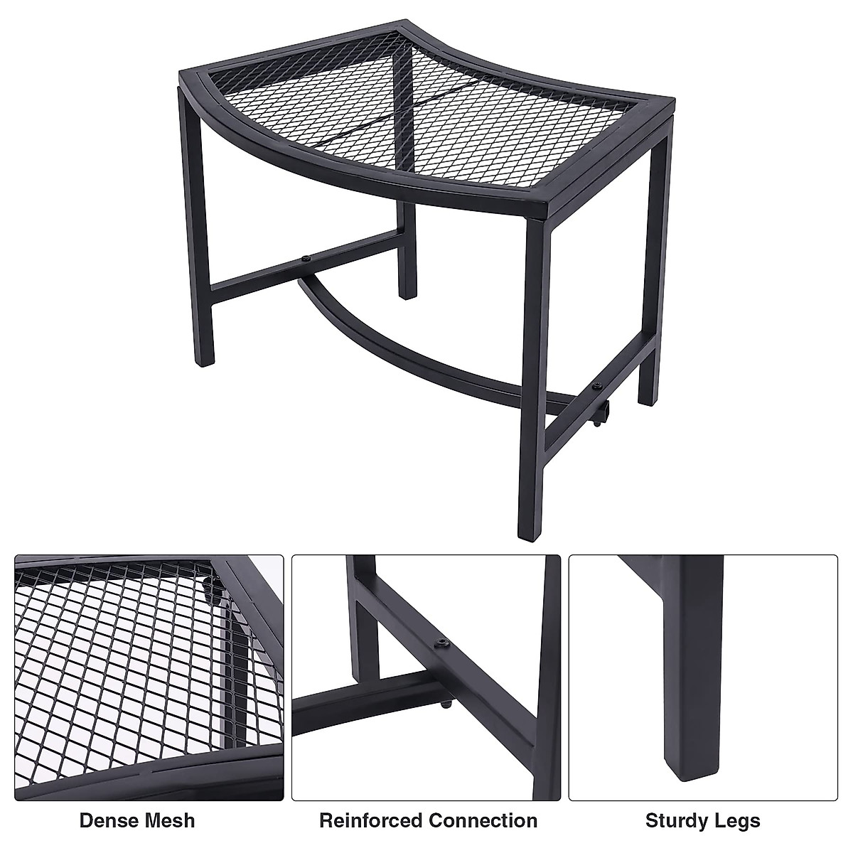 ALBOMI Metal Fire Pit Curved Bench, Backless Powder-Coated Mesh Outdoor Bench, Weatherproof Garden Chair Seating for Firepit Deck Patio Porch Yard, Black