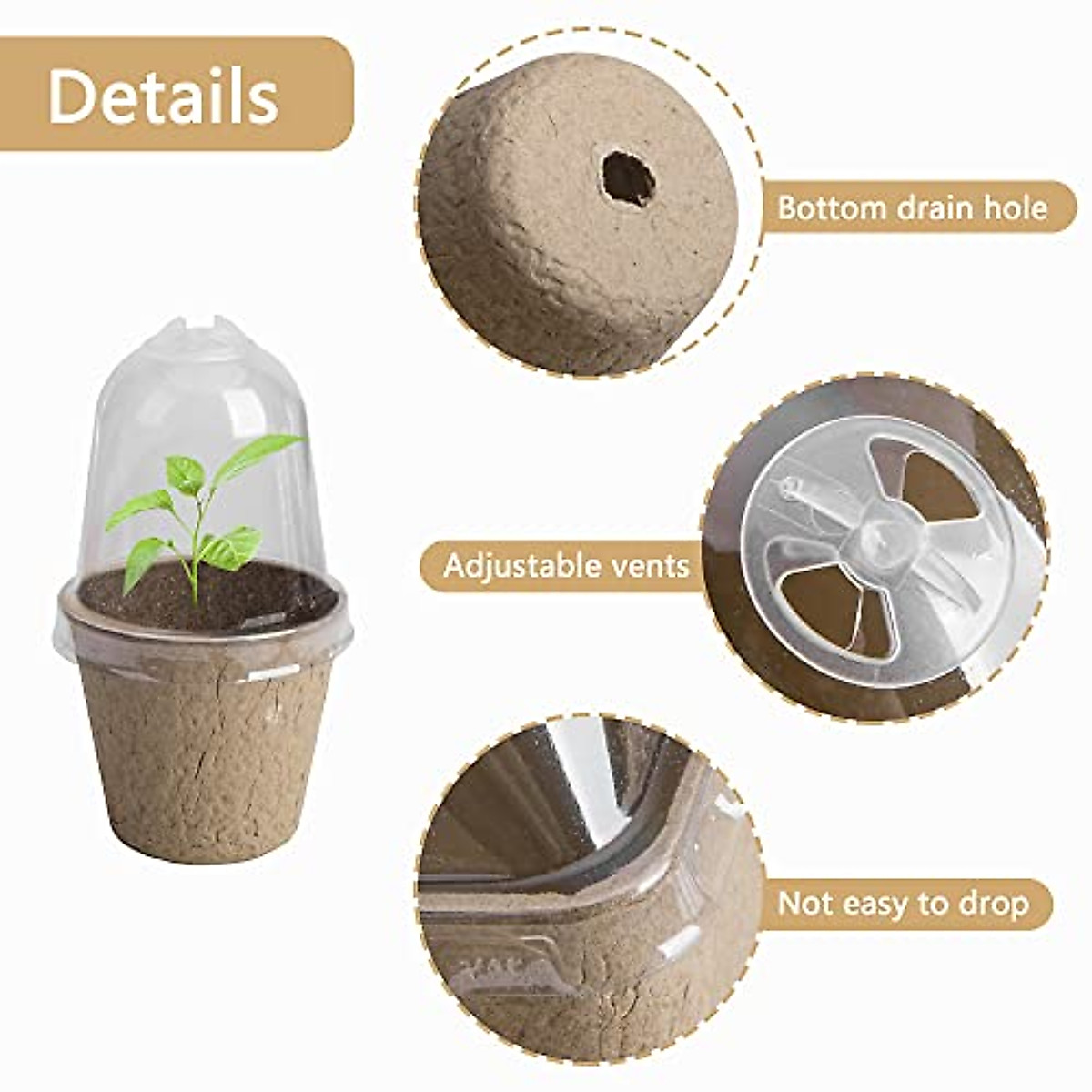 EBaokuup 20pcs Biodegradable Pots with Humidity Dome,2.3" Plant Nursery Pots with Humidity Dome,Seed Starter Pots Biodegradable Peat Pots for Seedlings,Vegetables